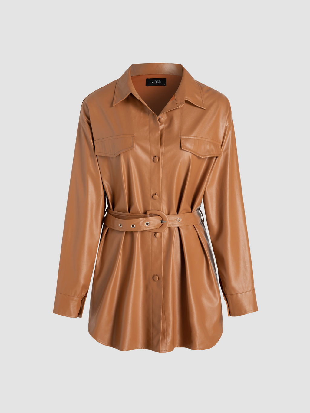 Faux Leather Button Shacket With Belt – Shop Bazar